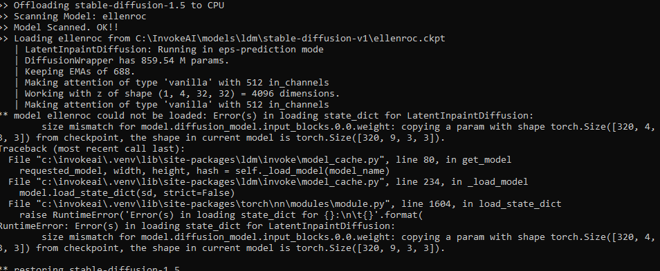 [bug]: error loading other models · Issue #2023 · invoke-ai/InvokeAI ...