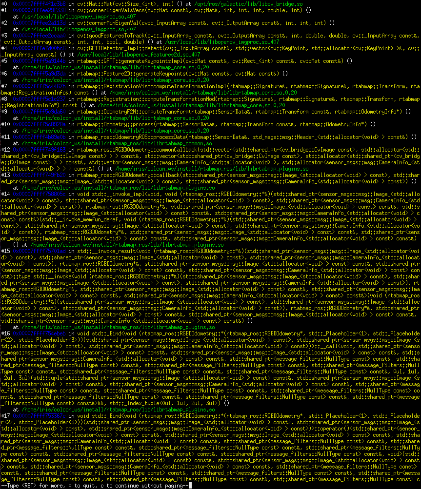 tried gdb; [rgbd_odometry-1]: process has died [pid 10089, exit code -11... · Issue #917 ...