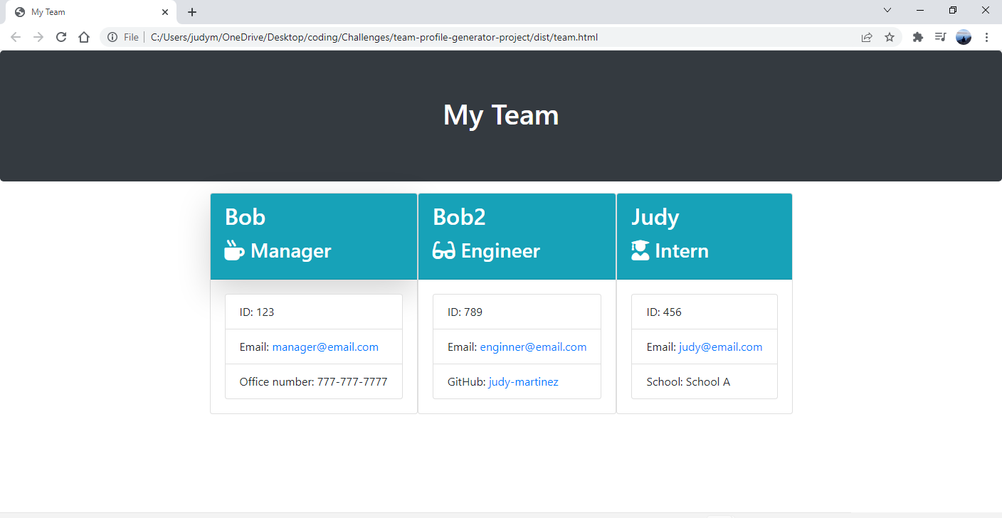 GitHub - judy-martinez/team-profile-generator-project