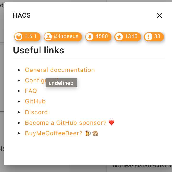 In information window, all hypertext links are not working · Issue #1618 · hacs/integration · GitHub