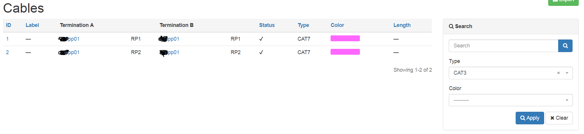 Cables Type Filter Prefiled With Wrong Type · Issue 2912 · Netbox 2604