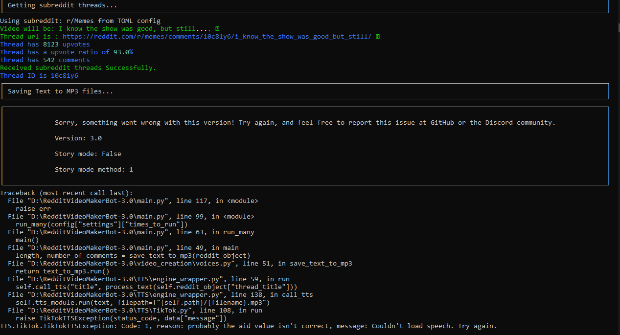 [Bug]: It cant seem to complete the video making process · Issue #1451 ...
