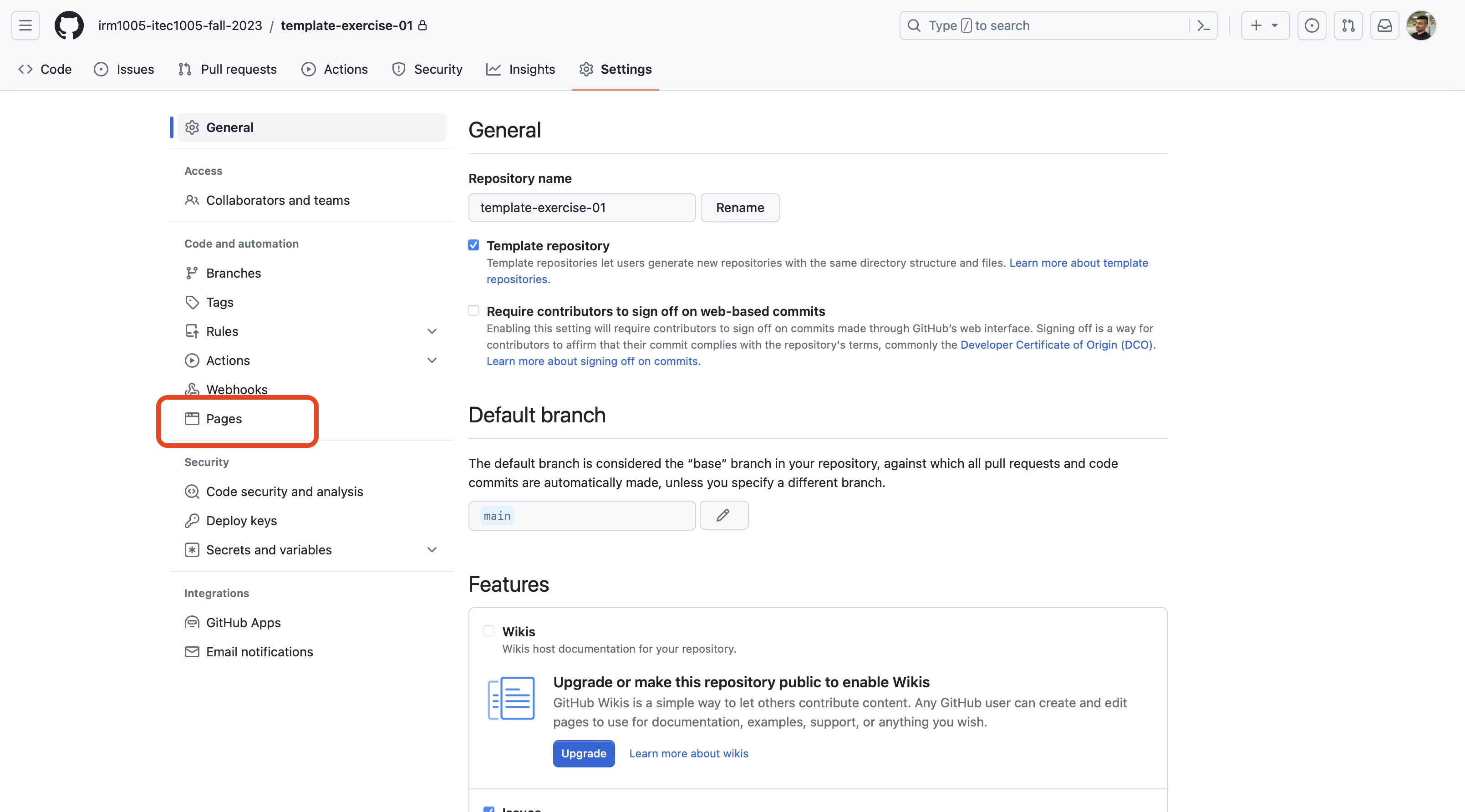 How do I turn on GitHub Pages? · irm1005-itec1005-fall-2023 · Discussion #4 · GitHub