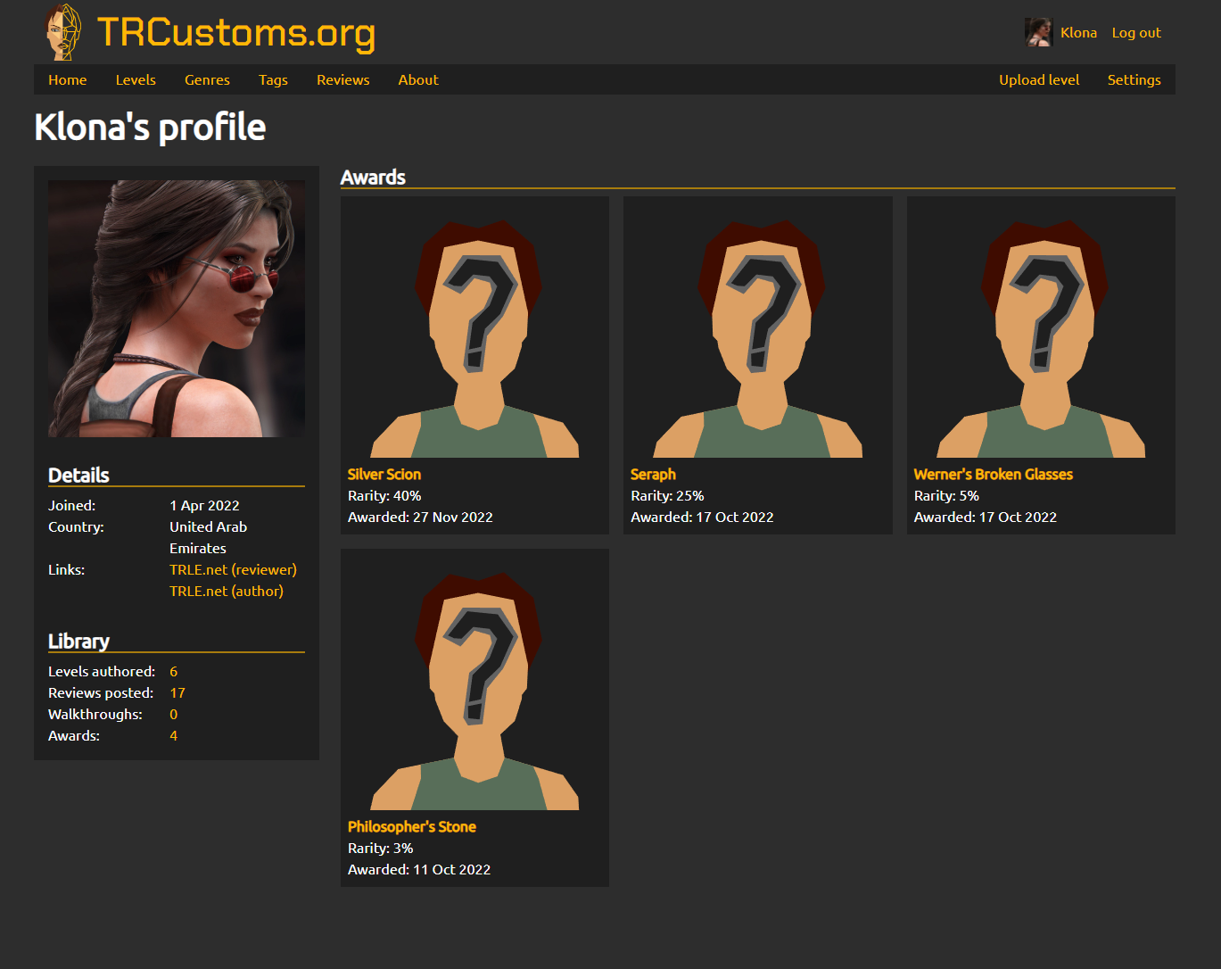 User Profile - Awards · Issue #313 · rr-/TRCustoms · GitHub