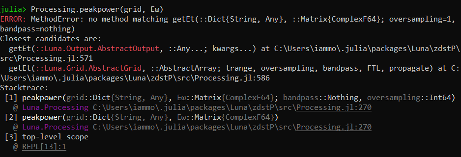 Processing.peakpower getting errors · Issue #267 · LupoLab/Luna.jl · GitHub