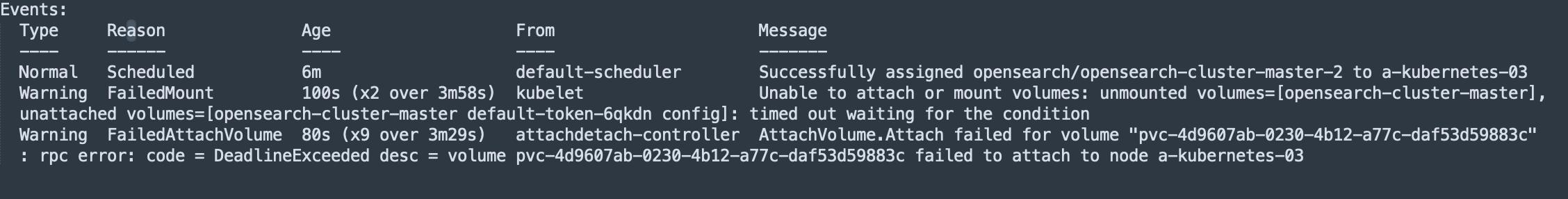 [BUG] Unable to attach or mount volume | 2 of 3 pods are running · Issue #347 · opensearch ...