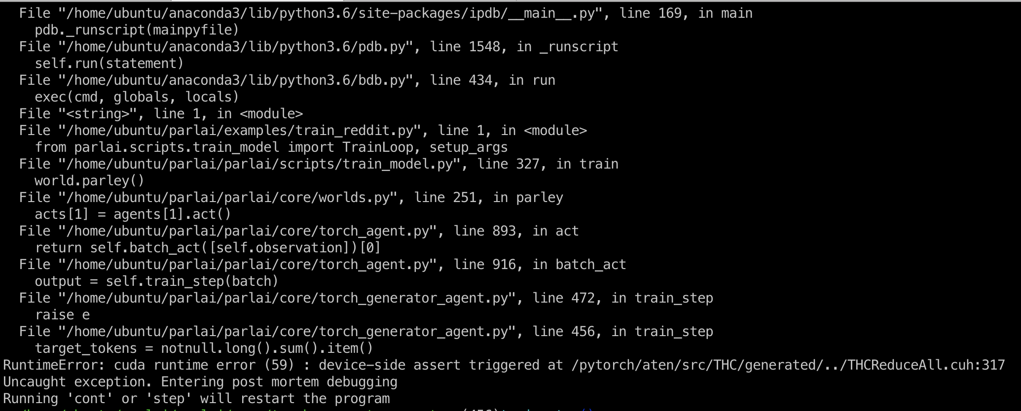 Cuda runtime error (59) on executing Transformer Generator · Issue #1356 · facebookresearch ...