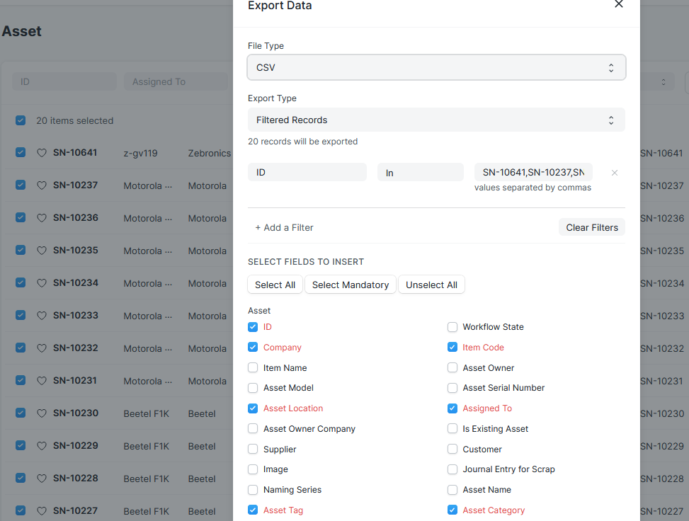FR: ability to mark pre-selected fields when exporting a doctype from list view · Issue #21077 ...