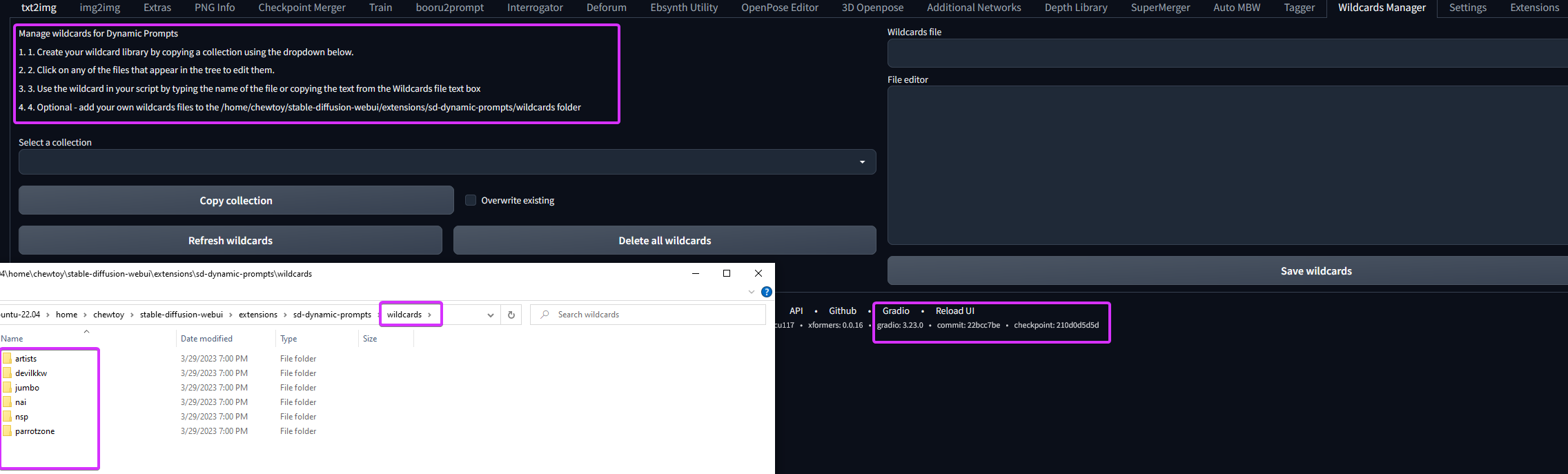 All the wildcards disappeared from the Wildcards Manager tab despite the fact that the folders ...
