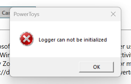 Logger cannot be initialised popup on Win11 install · Issue #27404 · microsoft/PowerToys · GitHub