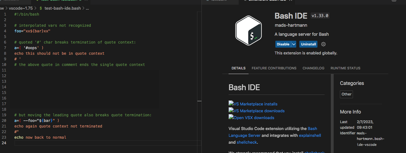 Quote Termination Confused By Char And Interpolated Vars Not Recognized · Issue 723 · Bash