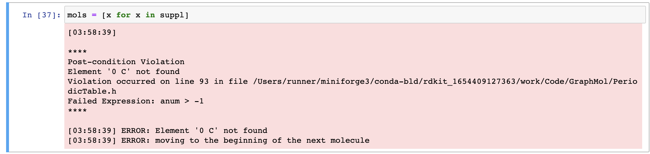 Post Condition Violation Error when trying to create list of molecules from SDF File · Issue ...