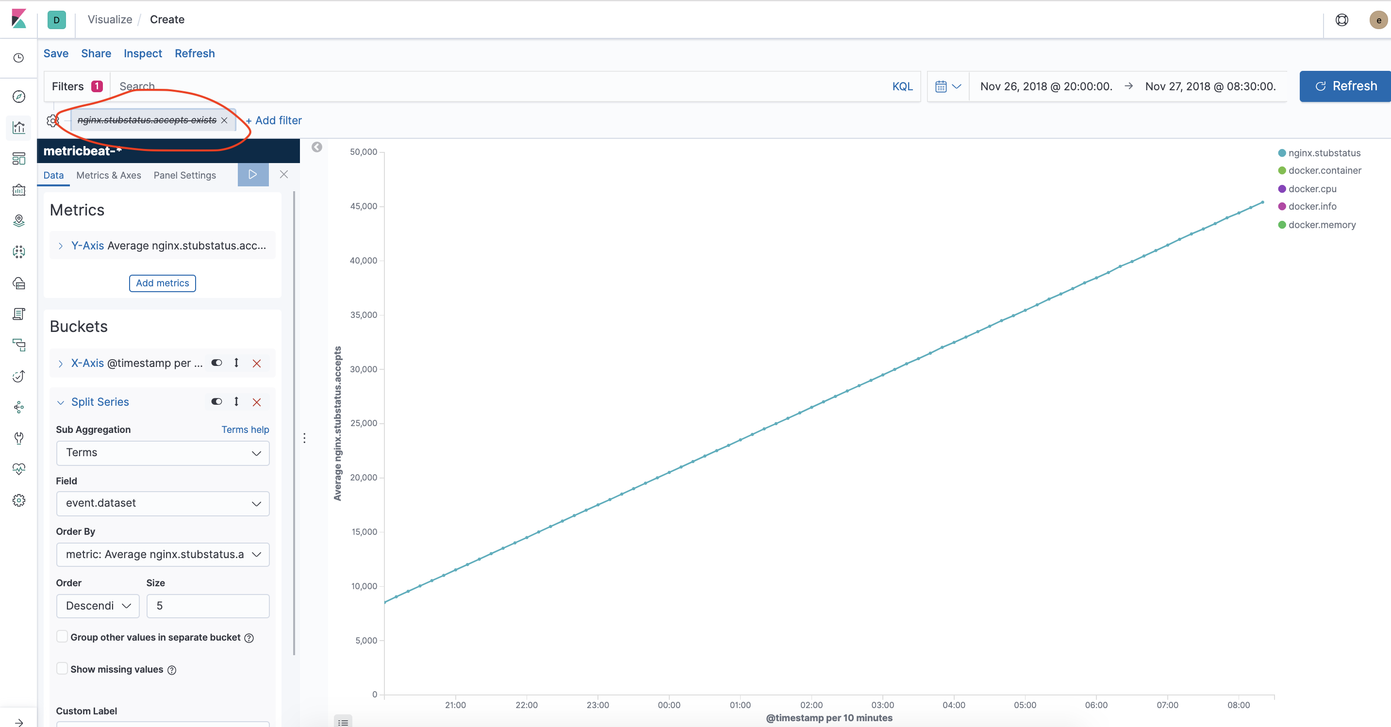 Automatically filter to existing docs with "Metric", when "Terms" is used · Issue #35830 ...