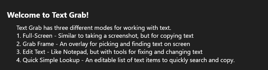 Welcome screen · Issue #285 · TheJoeFin/Text-Grab · GitHub