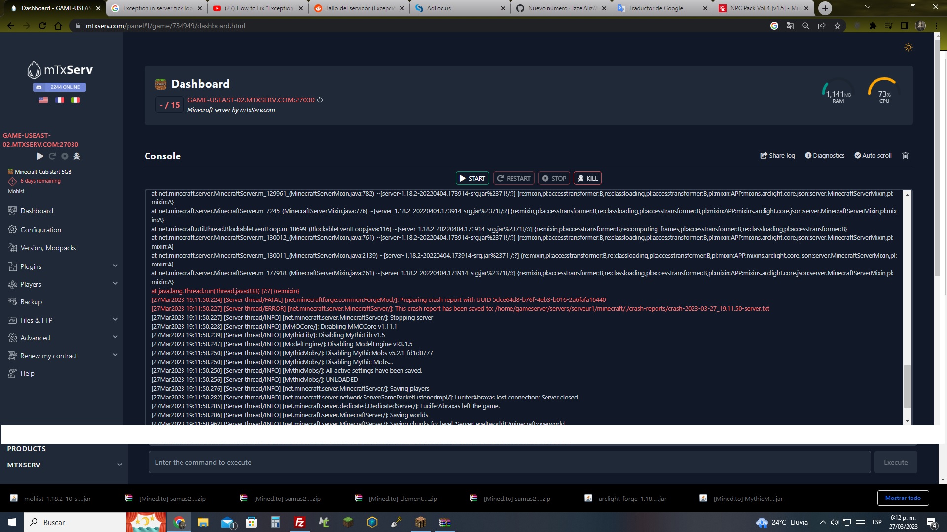 The server closes and restarts when clicking an npc generated by Mythic Mobs (https://mcmodels ...