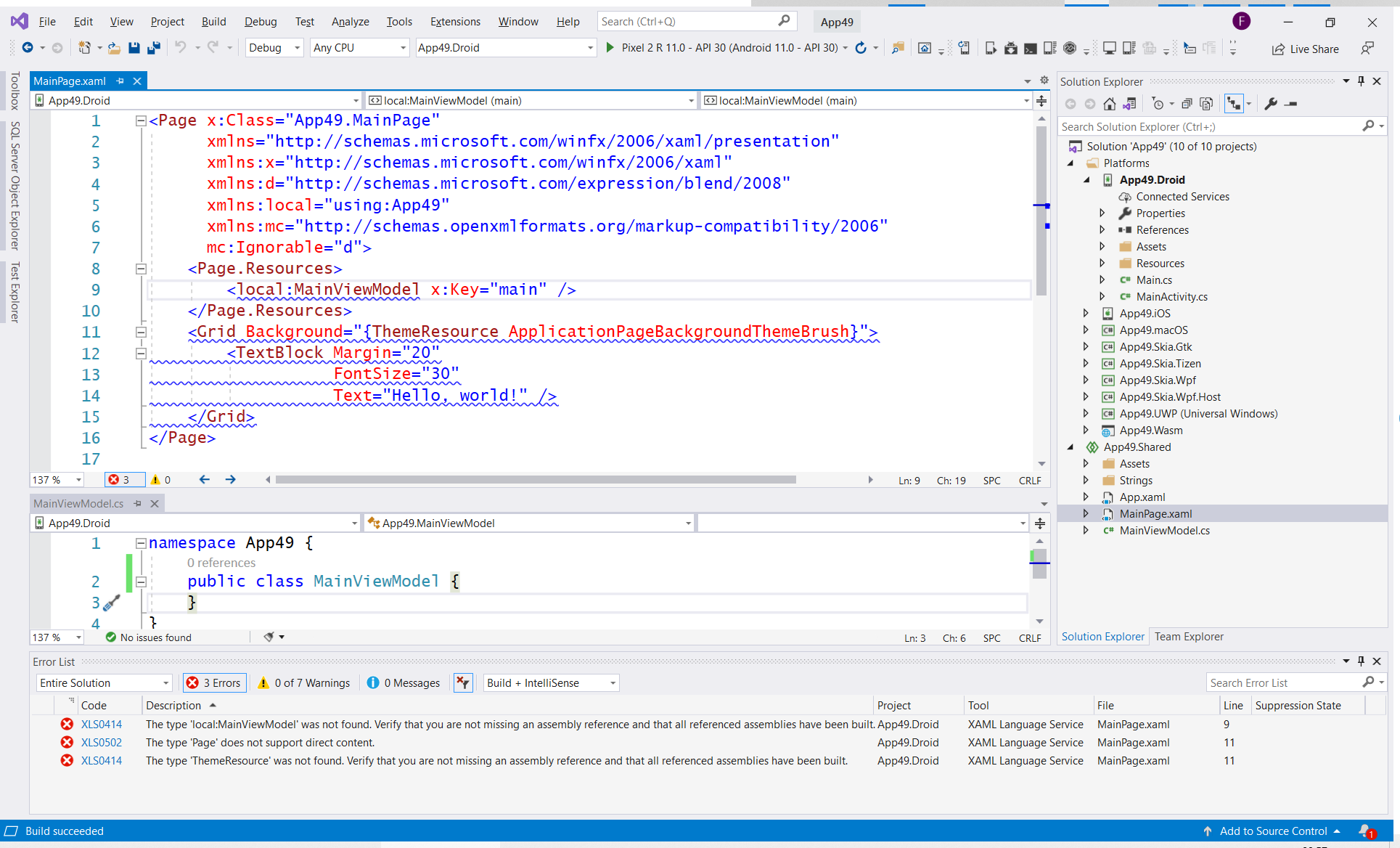 Compilers errors in Error List after adding a `ViewModel` to Page Resources · Issue #5369 ...