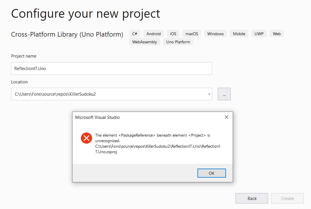 Can't create a 'Cross-Platform Library (Uno Platform)' using the 3.0 ...