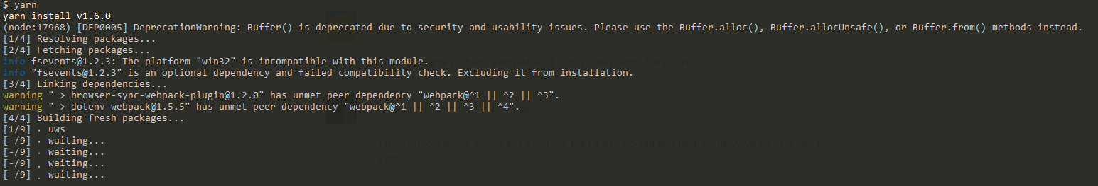Yarn Fails Install At Building Fresh Packages Error Runnin Optional Dependency · Issue 2174