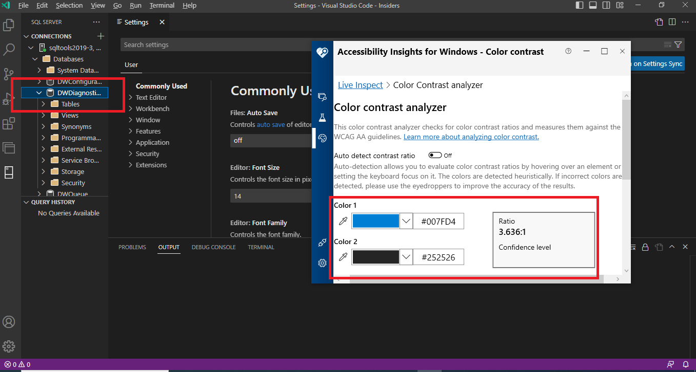 A11y_mssql for VSCode_Database Objects_Color contrast: Color contrast ...