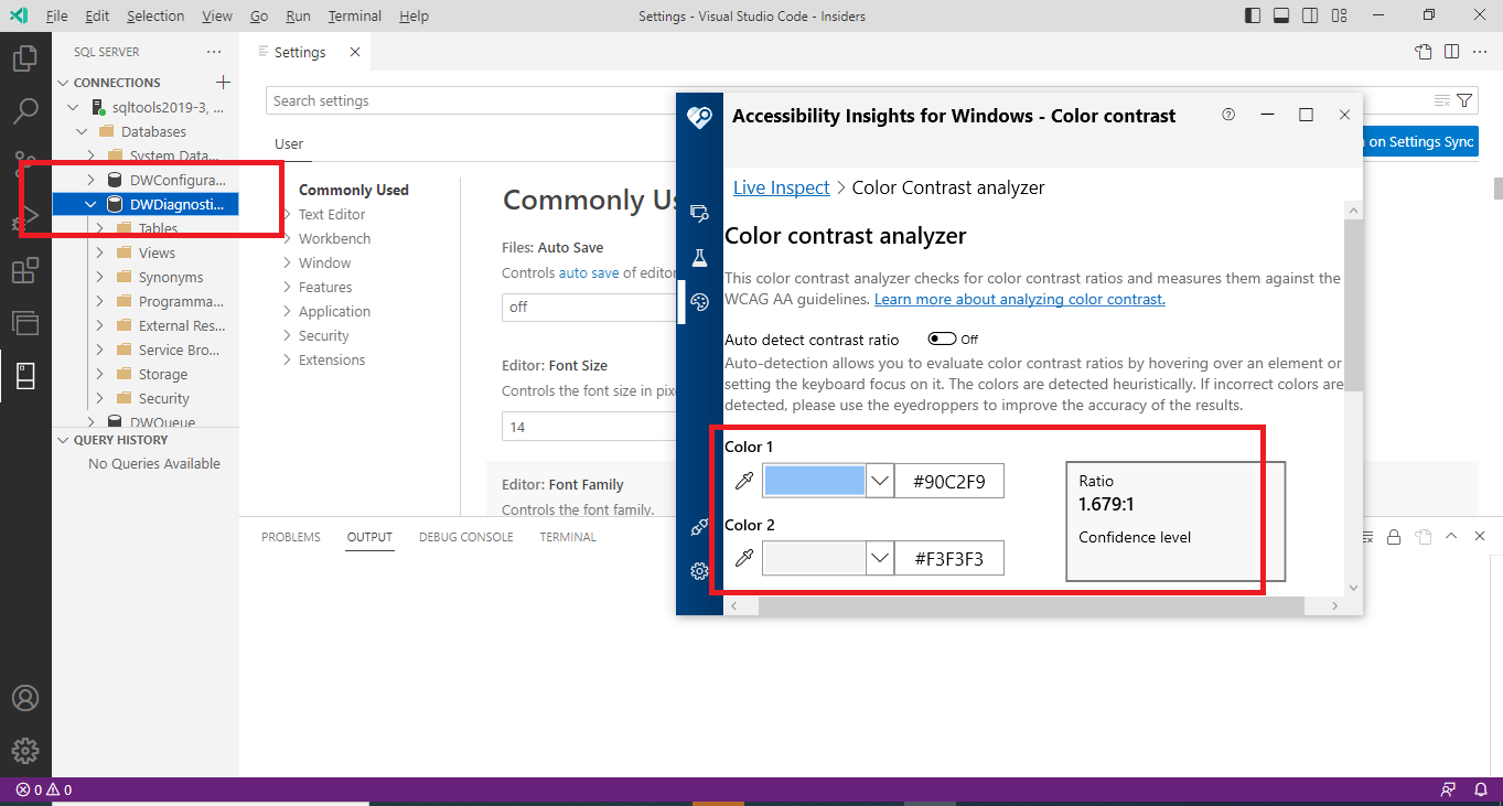 A11y_mssql for VSCode_Database Objects_Color contrast: Color contrast ...