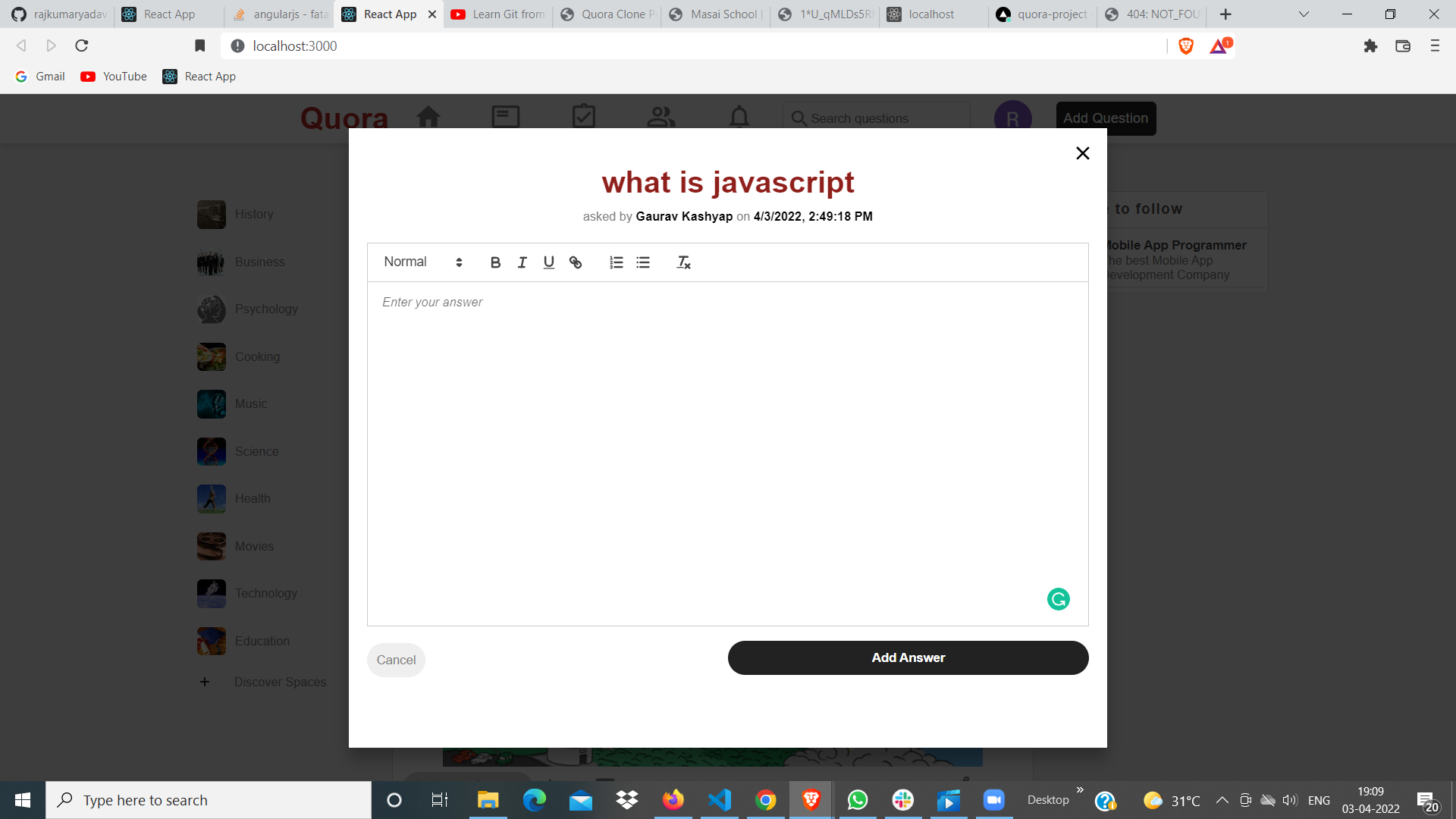 GitHub - 07HaleemaZehera/Quora-Clone: Quora is a place to gain and share knowledge. It is a ...