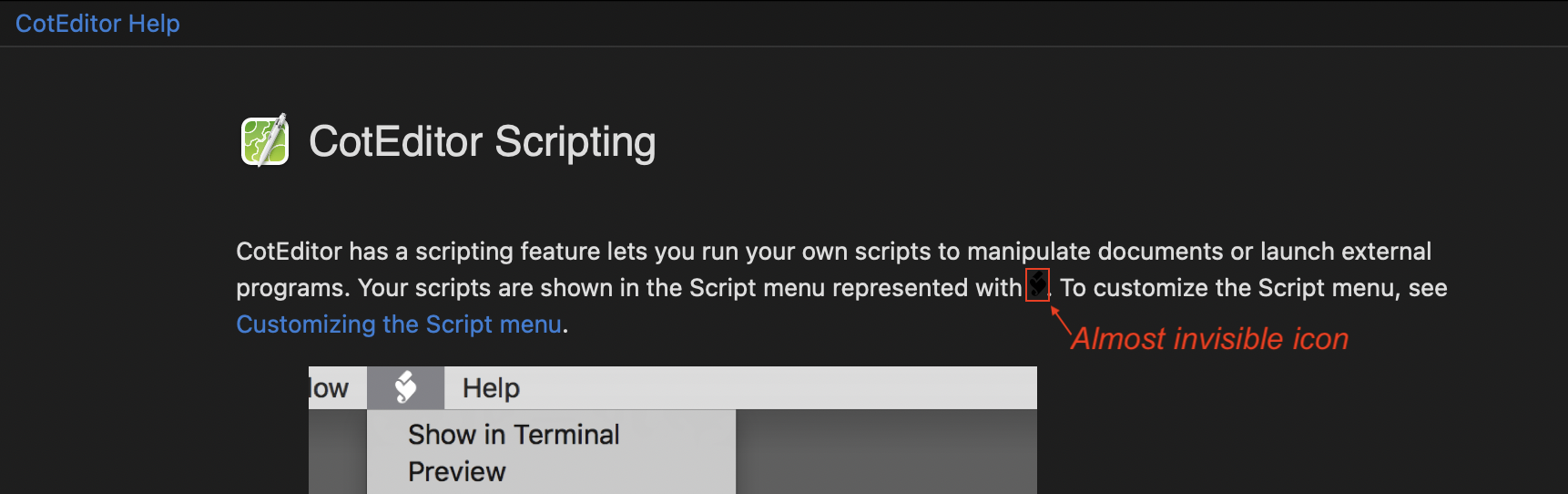 Script menu icon in Help window is invisible when system is in dark mode · Issue #1159 ...