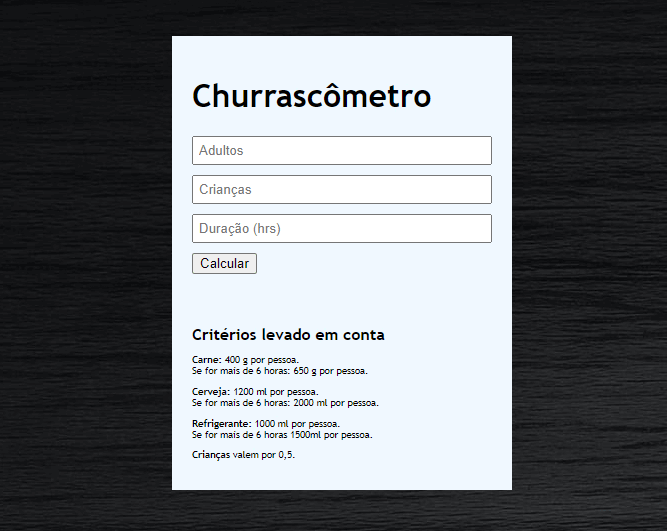 GitHub - marcoAjunior/ProjectChurrascometro: Somando a quantidade de Carnes e bebidas para um ...