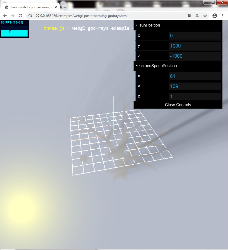 webgl_postprocessing_godrays example - "sun" jumps & flips "downwards"! · Issue #18446 · mrdoob ...