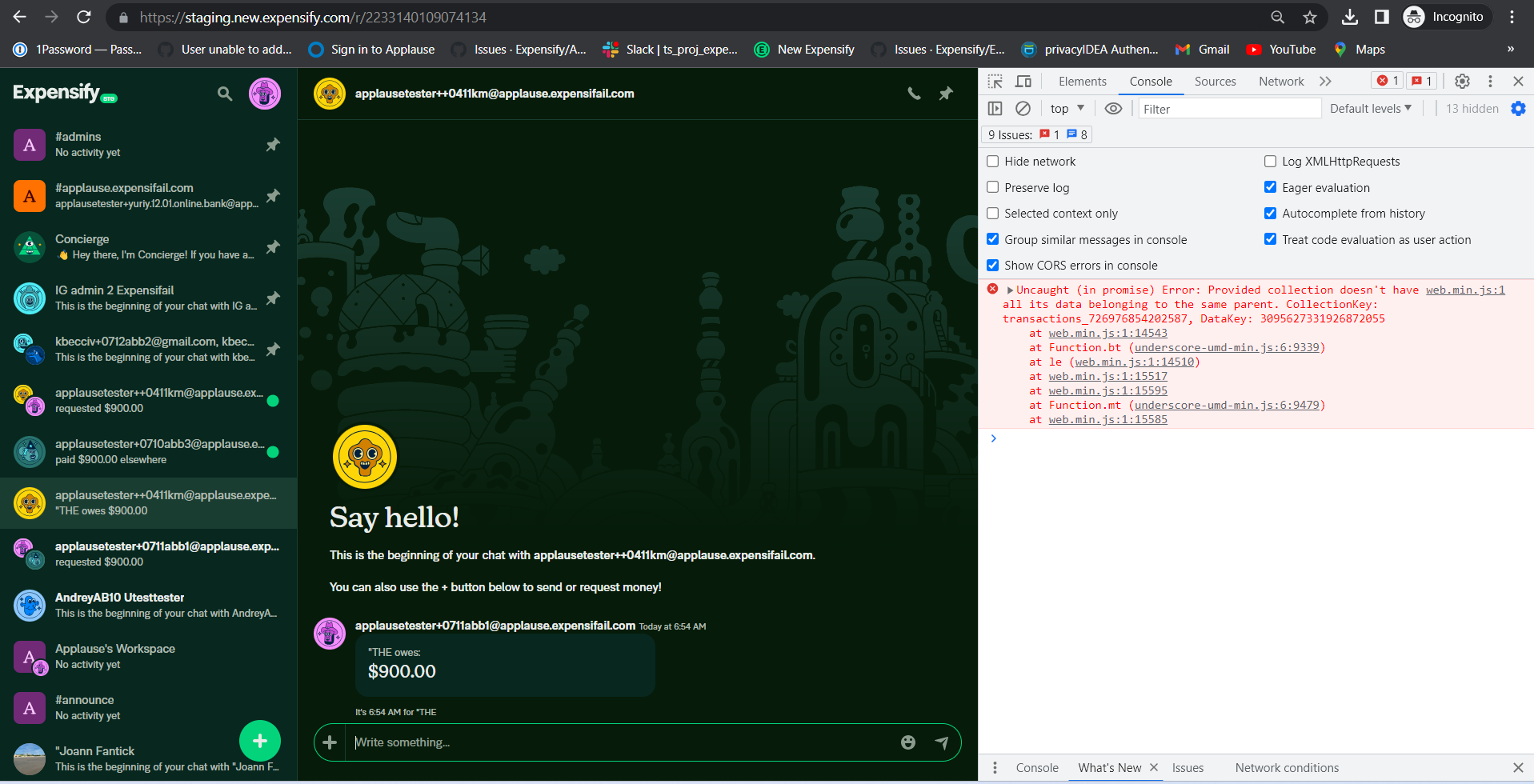 1000 Web Console Error Appears When Request Money · Issue 22737 · Expensifyapp · Github 