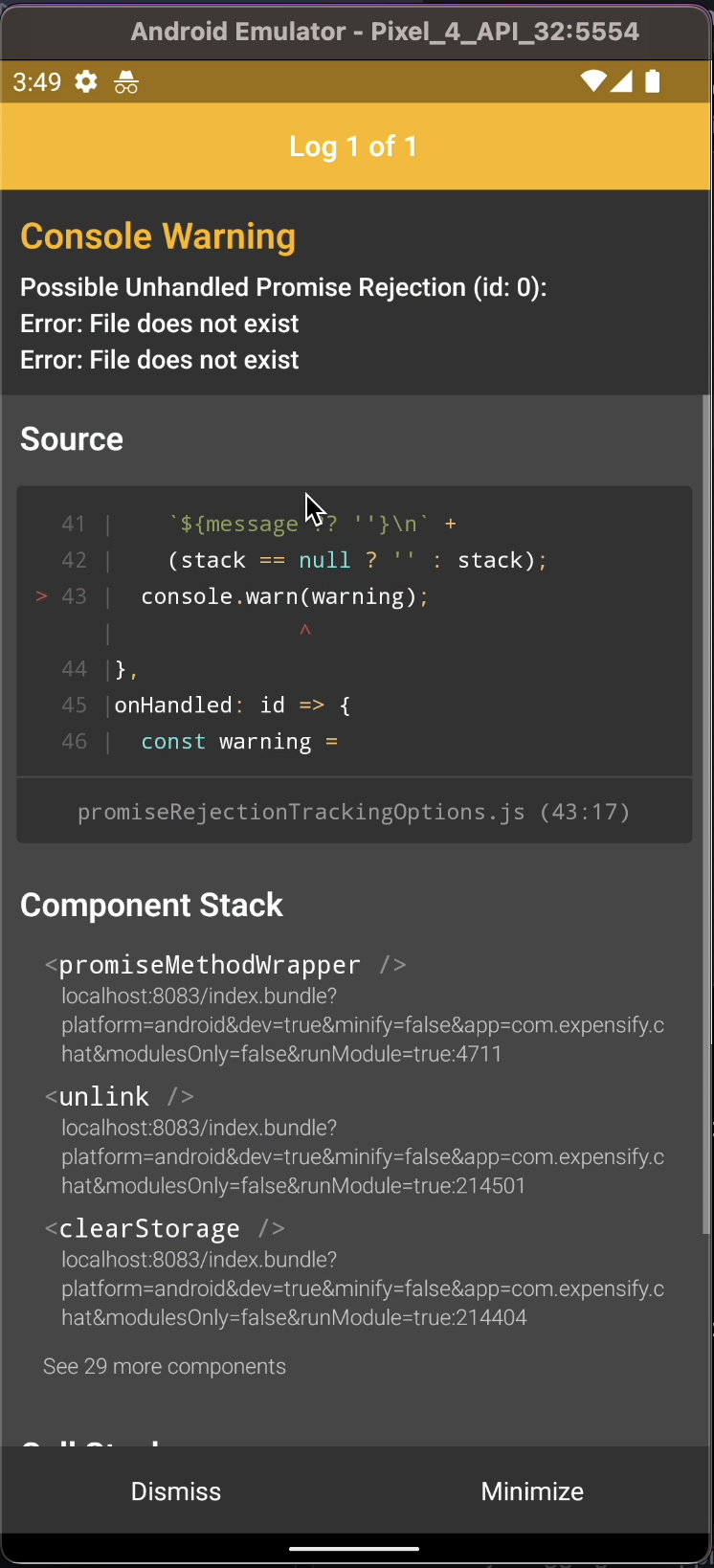 Dev: Android - Unhandled promise rejection Error: File does not exist on Android · Issue #23199 ...