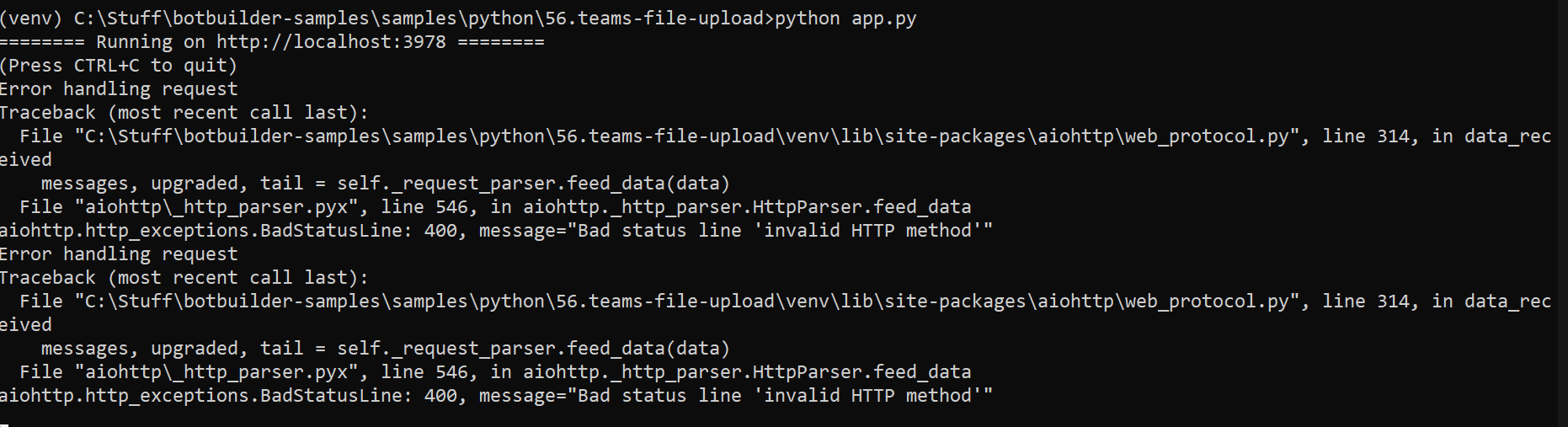 Invalid HTTP method when testing sample 56 using Python · Issue #3722 ...