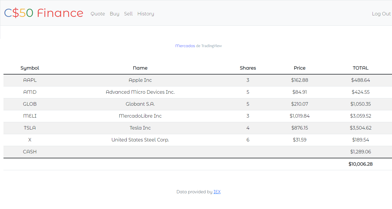 GitHub - guillermodulce/CS50_Finance: Web app CS50 Finance Python Flask SQL