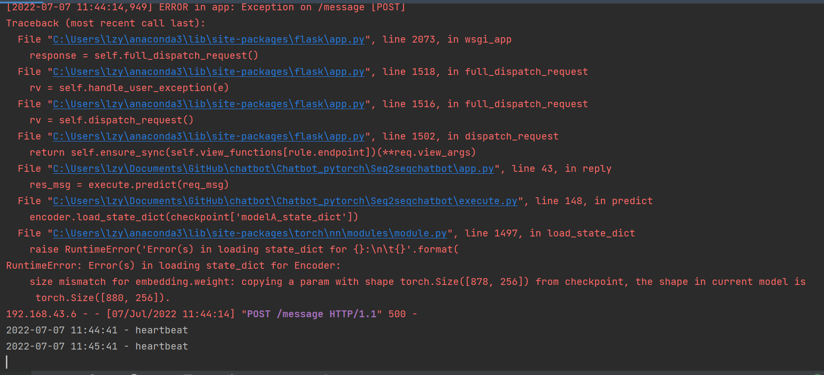 想请教一下这是怎么回事，同样出现了error calling function。 · Issue #138 · zhaoyingjun/chatbot · GitHub