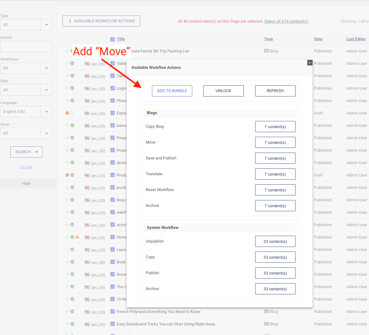 Create a "Bulk Move" Action for Content · Issue #20504 · dotCMS/core · GitHub