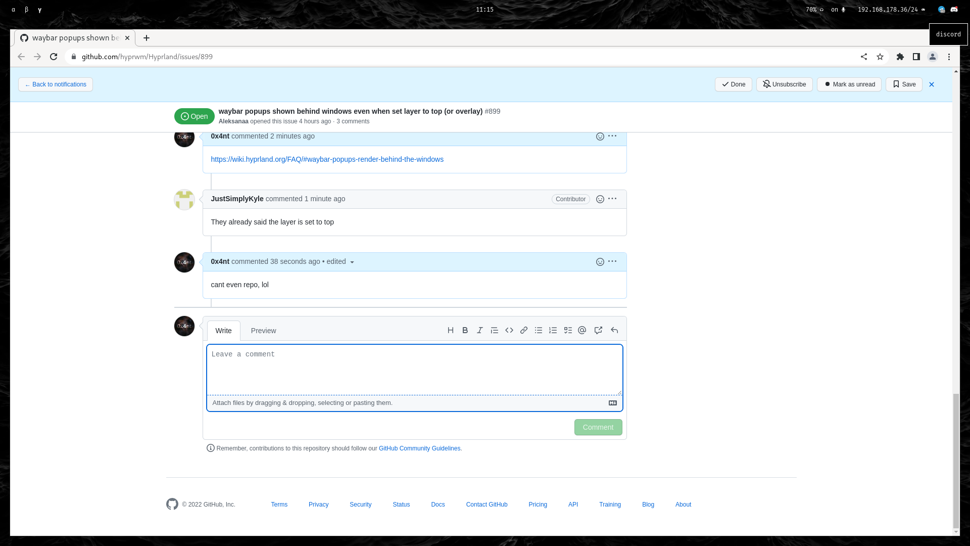 waybar popups shown behind windows even when set layer to top · Issue #899 · hyprwm/Hyprland ...