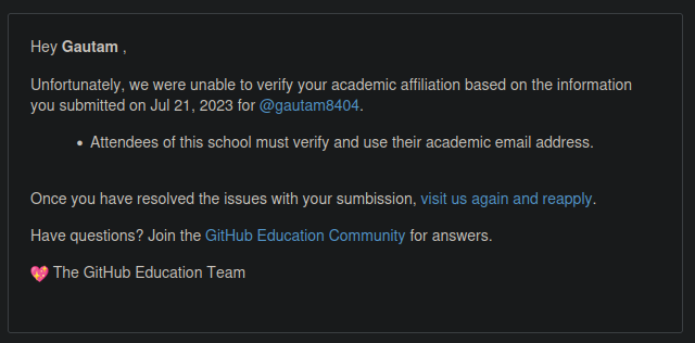 Github requires me to apply through a school issued email but my school ...