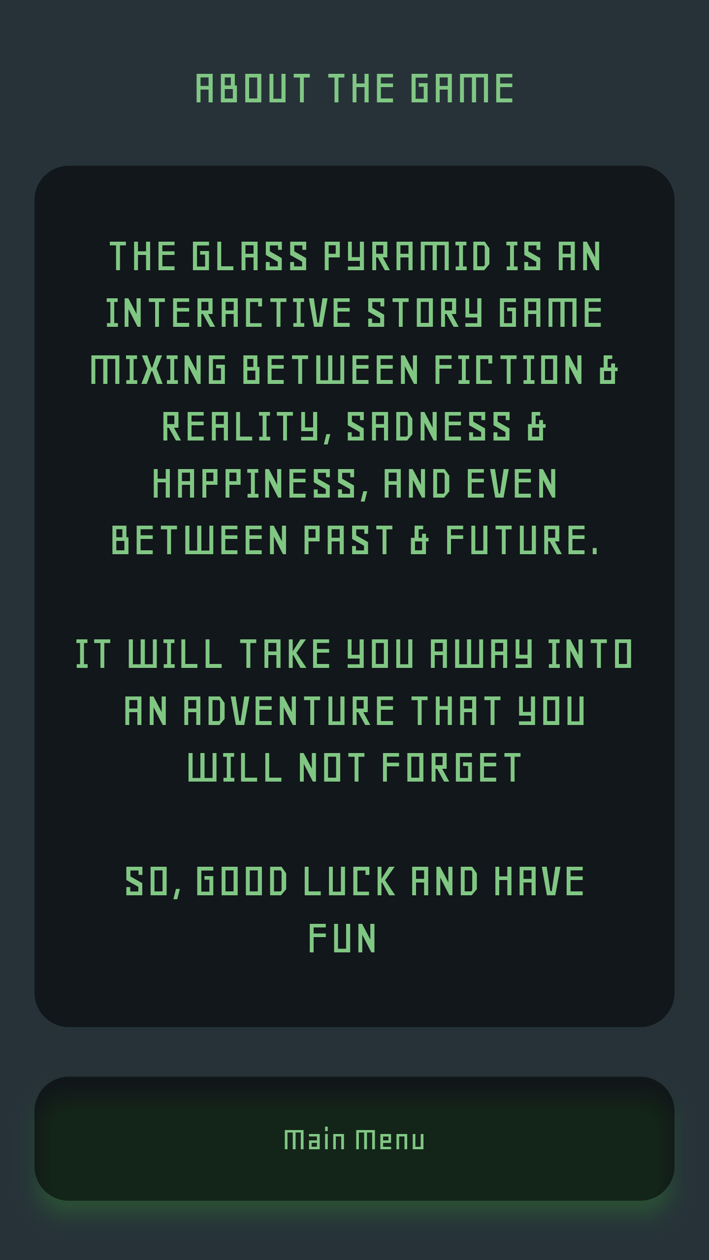 GitHub - Sherif-2001/The-Glass-Pyramid: The Glass Pyramid is an interactive comedy-drama choice ...