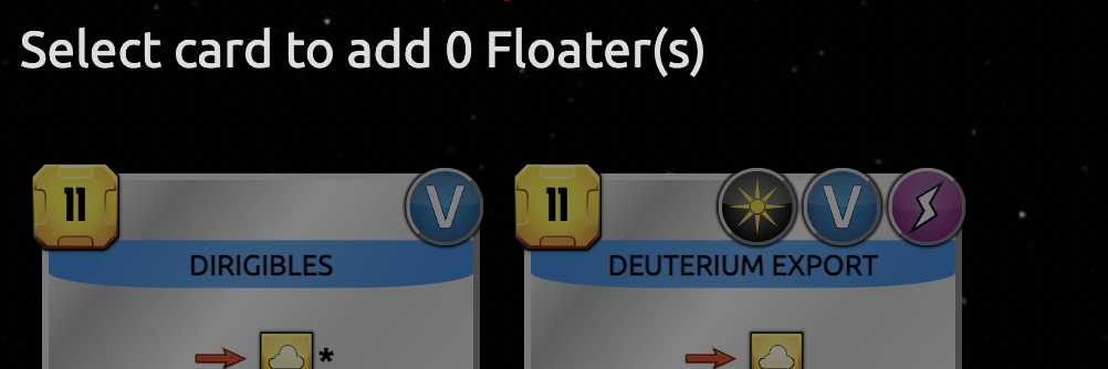 Minor Hydrogen To Venus Asks Which Card To Add 0 Floaters To · Issue 5598 · Terraforming Mars 4963