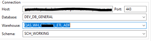 Option to select different size warehouse and different database and schema when connected to ...