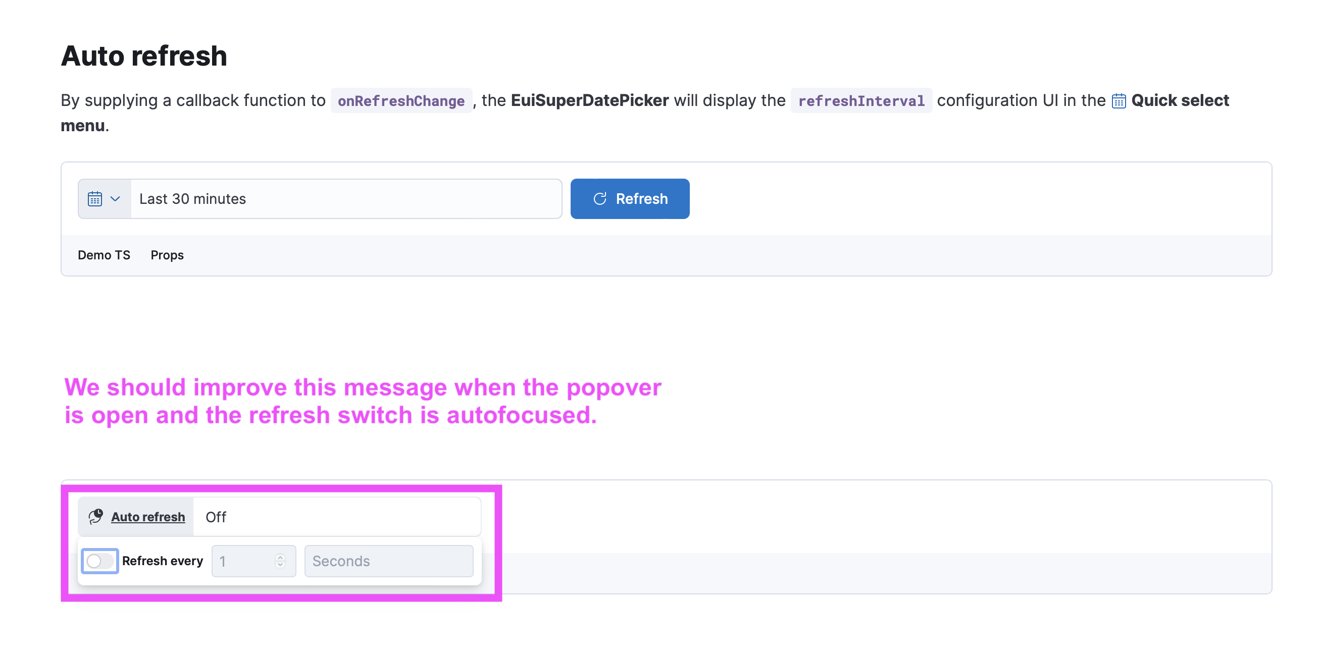 [EuiAutoRefresh][SCREEN READER]: SR-only instructions for refresh message in `EuiPopover` could ...
