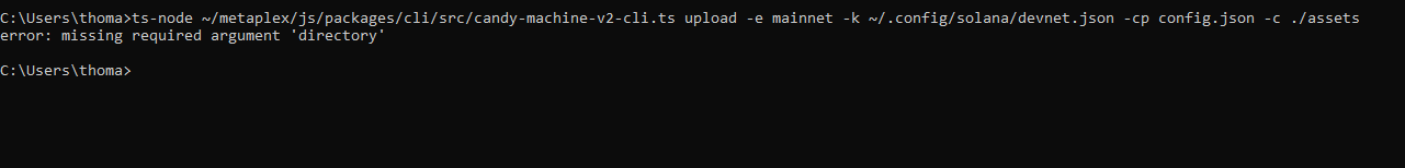 Upload issue missing required argument directory · Issue #1602 · metaplex-foundation/metaplex ...