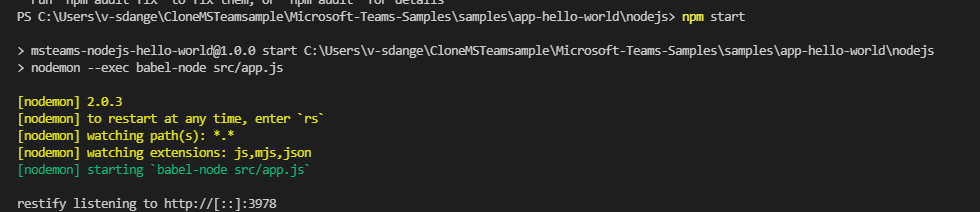 nodejs hello world app crashes · Issue #284 · OfficeDev/Microsoft-Teams ...