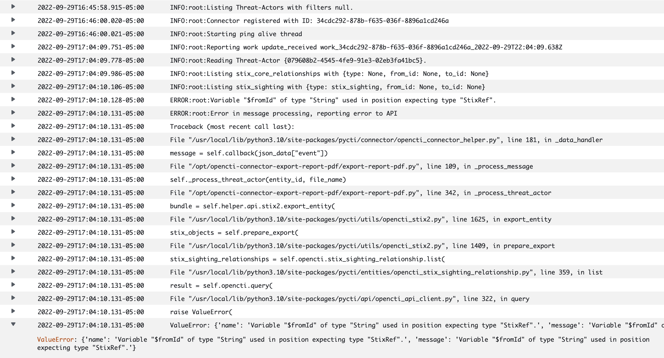 Variable "$fromId" of type "String" used in position expecting type "StixRef" · Issue #2399 ...