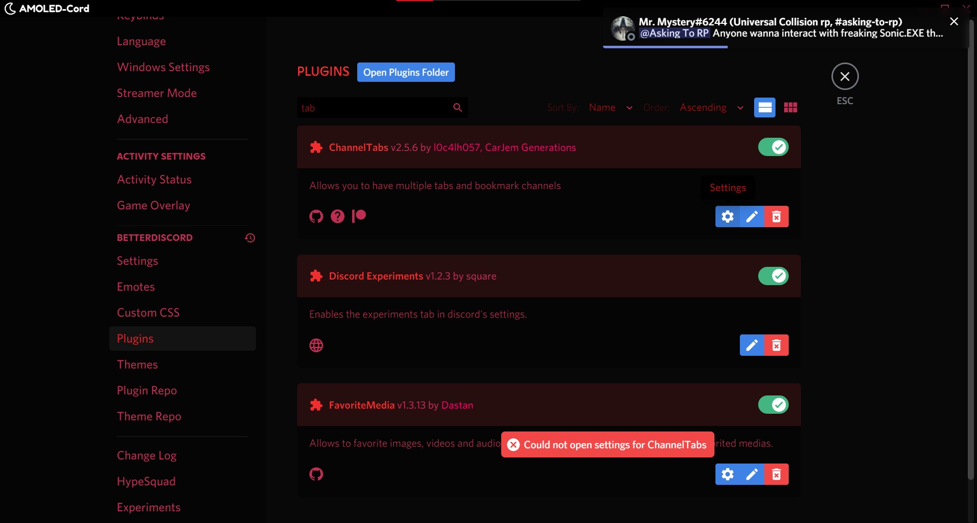 ChannelTabs Issue: plugin not working, cannot open settings · Issue #109 · aarondoet ...