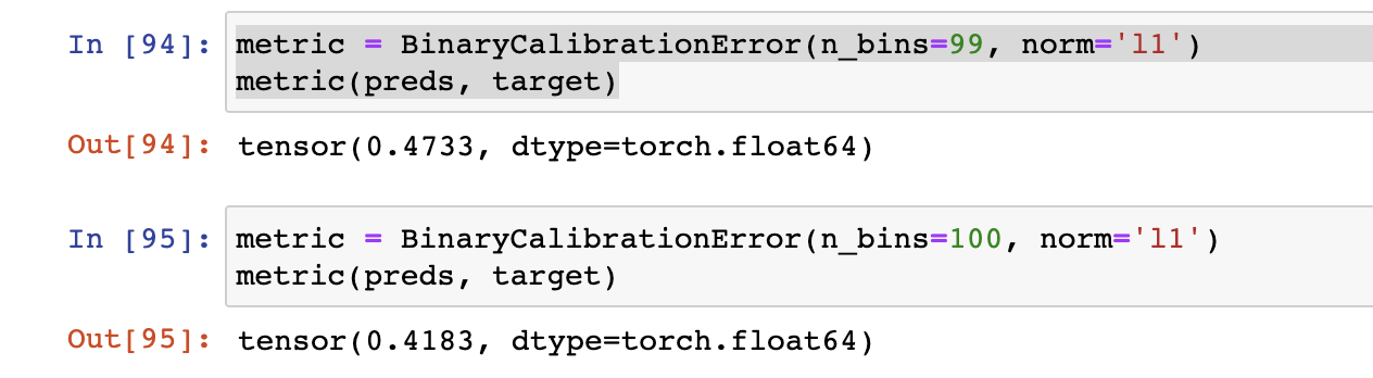 for BinaryCalibrationError the n_bins needs to be 1 less than actual to match manual calculation ...