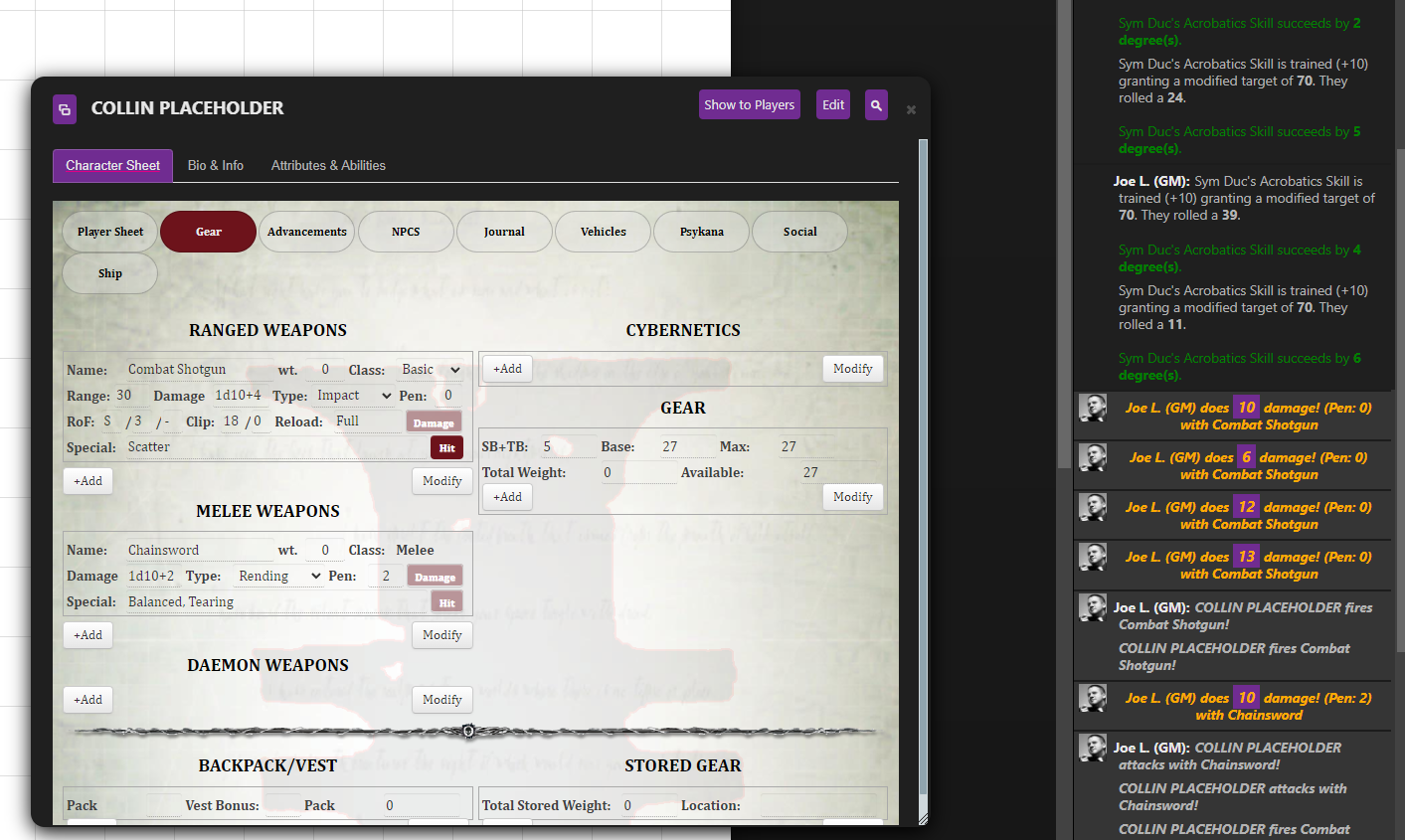 [Dark Heresy Advanced 2nd Edition] "Hit" rolls not displaying results in chatlog · Issue #11723 ...