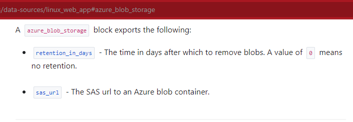 Docs for azurerm_linux_web_app.logs.application_logs.azure_blob_storage ...