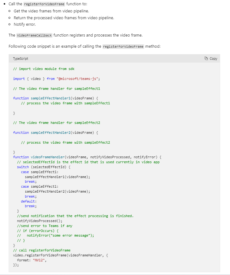 Doc Issue 1 -Use of registerForVideoFrame method use not clearly mentioned · Issue #6774 ...