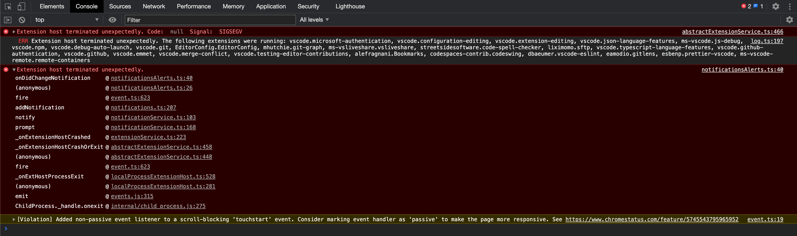 Extension Host Terminated Unexpectedly Since Updating To 1530