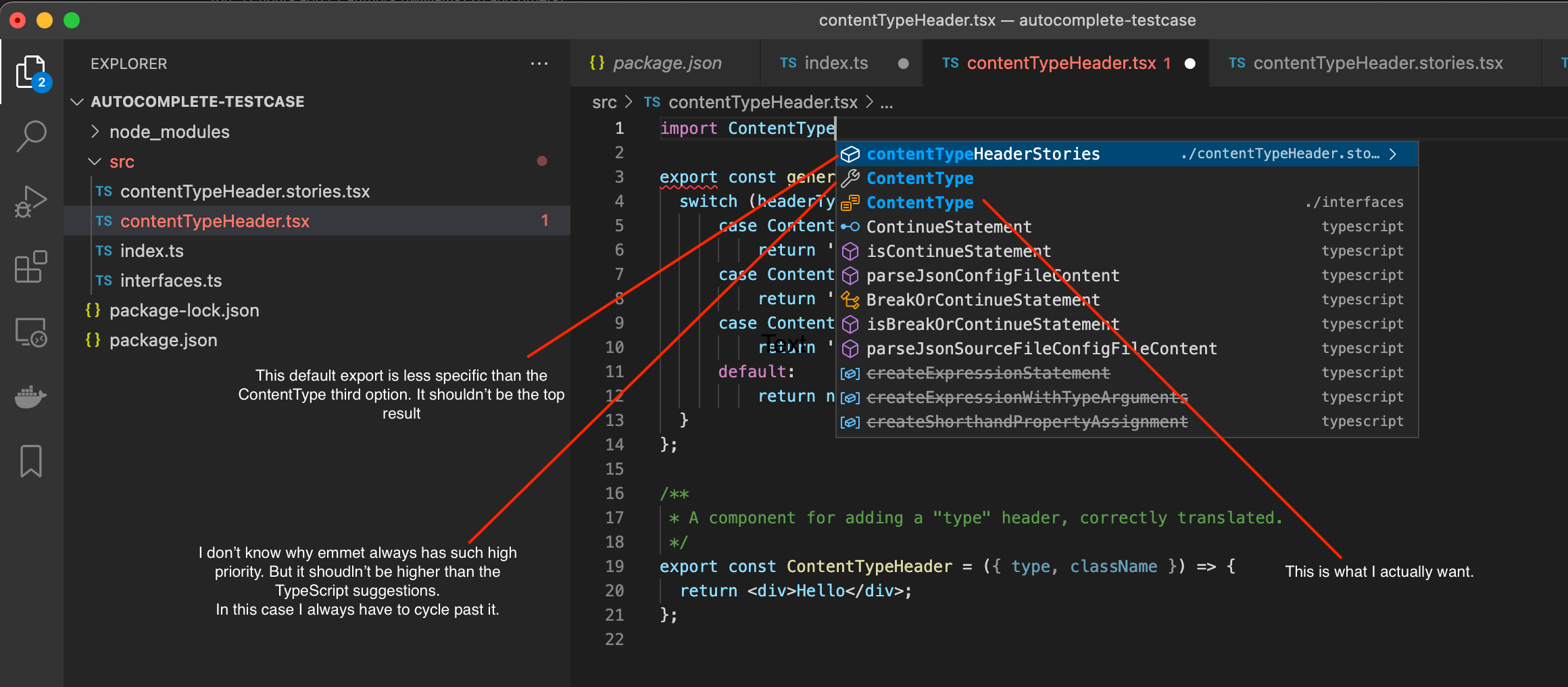 TypeScript and Emmet Suggestions Show Up In The Wrong Order Issue